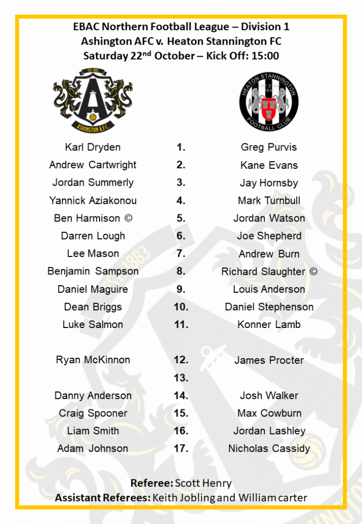 LATEST TEAMSHEET – Ashington AFC